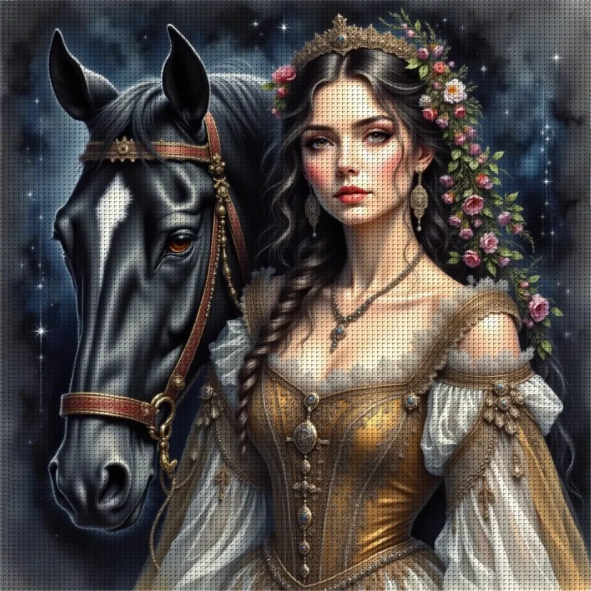 Набор для вышивки крестом "Женщина и лошадь" 50*50см, 14 карат