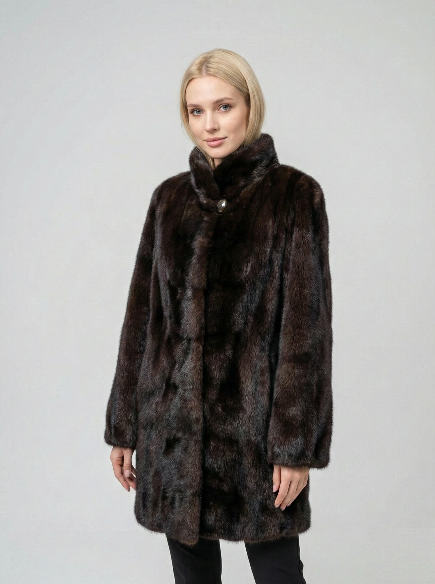 Шуба норковая, трапеция, без капюшона, размер 48 (M)