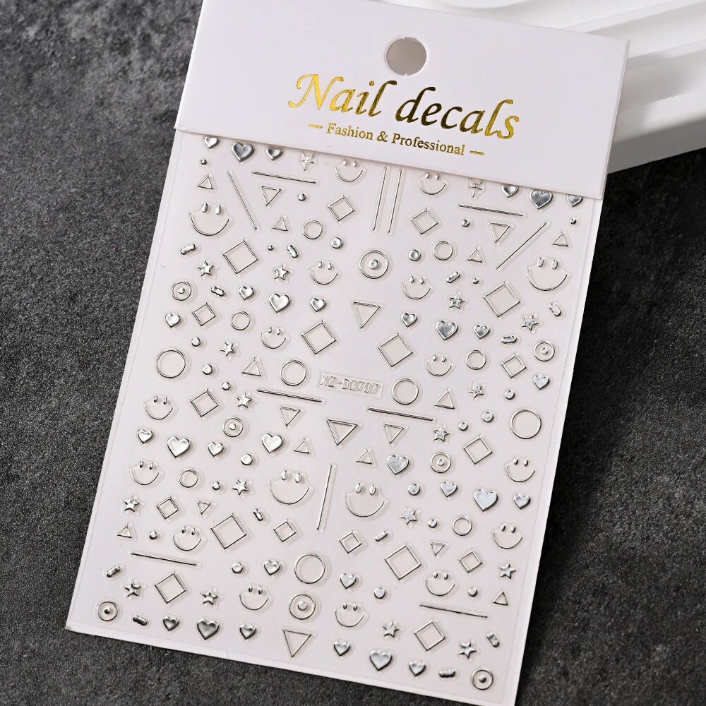 1 шт, серебряные голографические бронзовые наклейки для ногтей со звездами, 3D любовь, звездный свет, французские слайдеры для дизайна ногтей Y2K, серебряный хромированный маникюрный декор