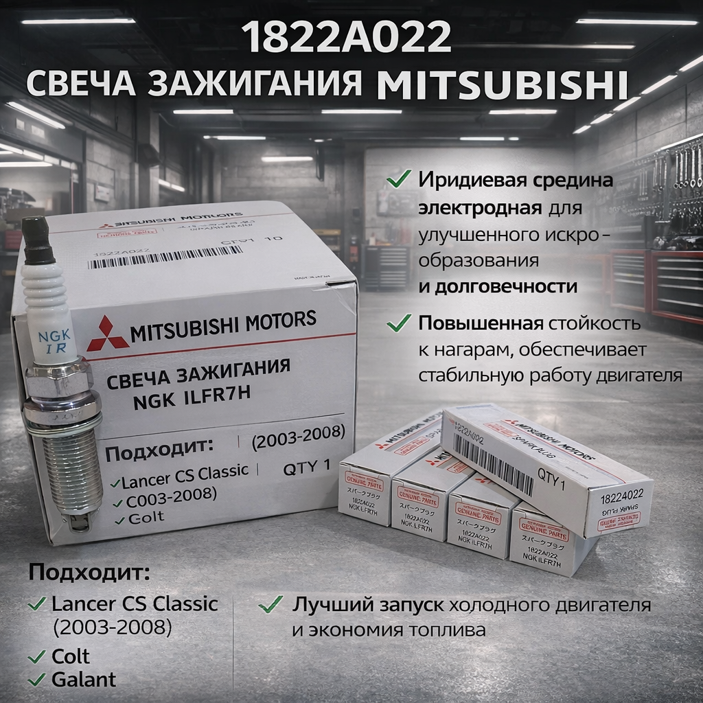 Свеча зажигания 1822A022 Подходит: Mitsubishi Lancer CS Classic 2003-2008 Colt Galant Outlander