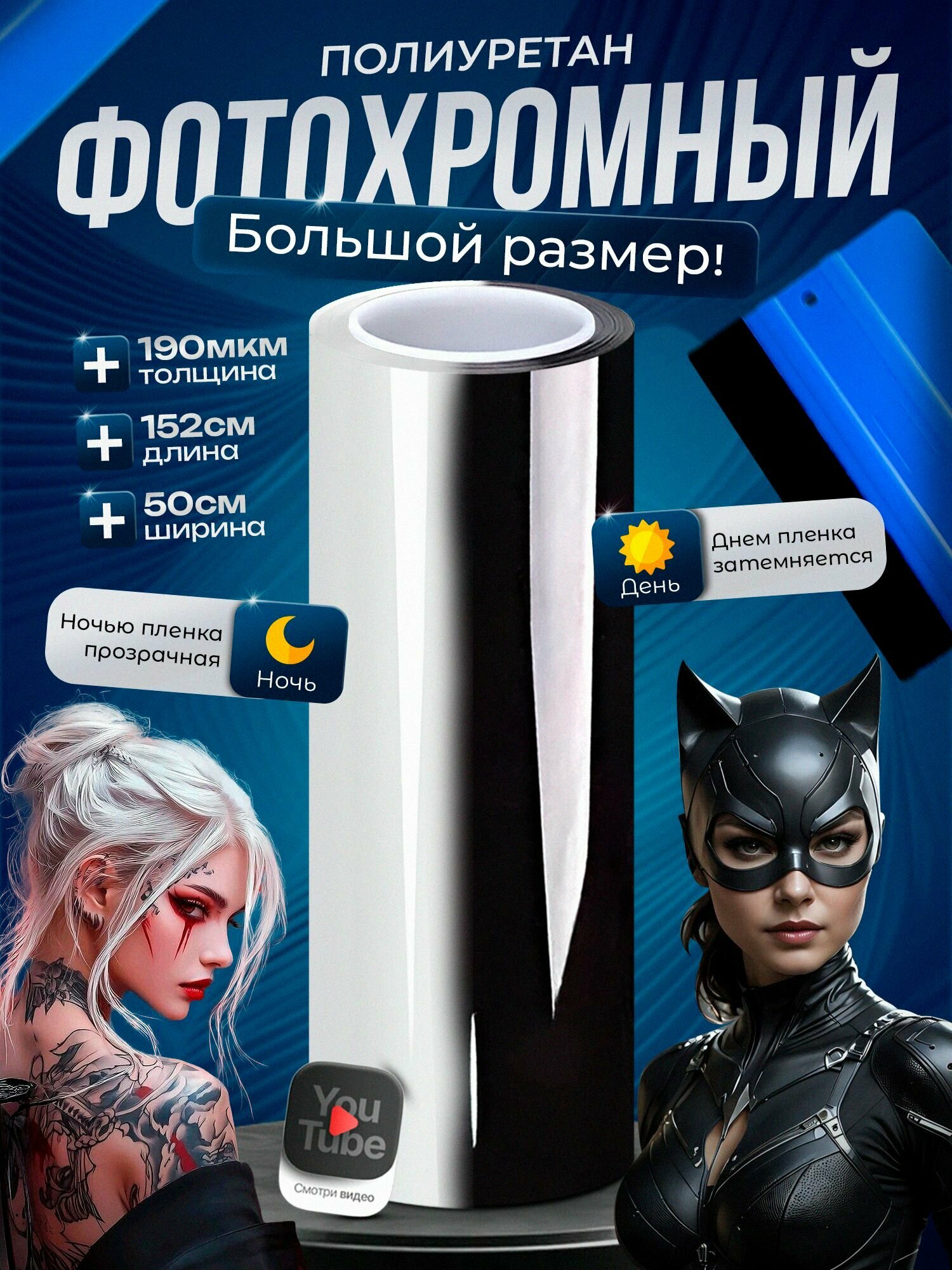 Полиуретановая пленка для фар фотохромная 50*150см с автозатемнением полиуретан