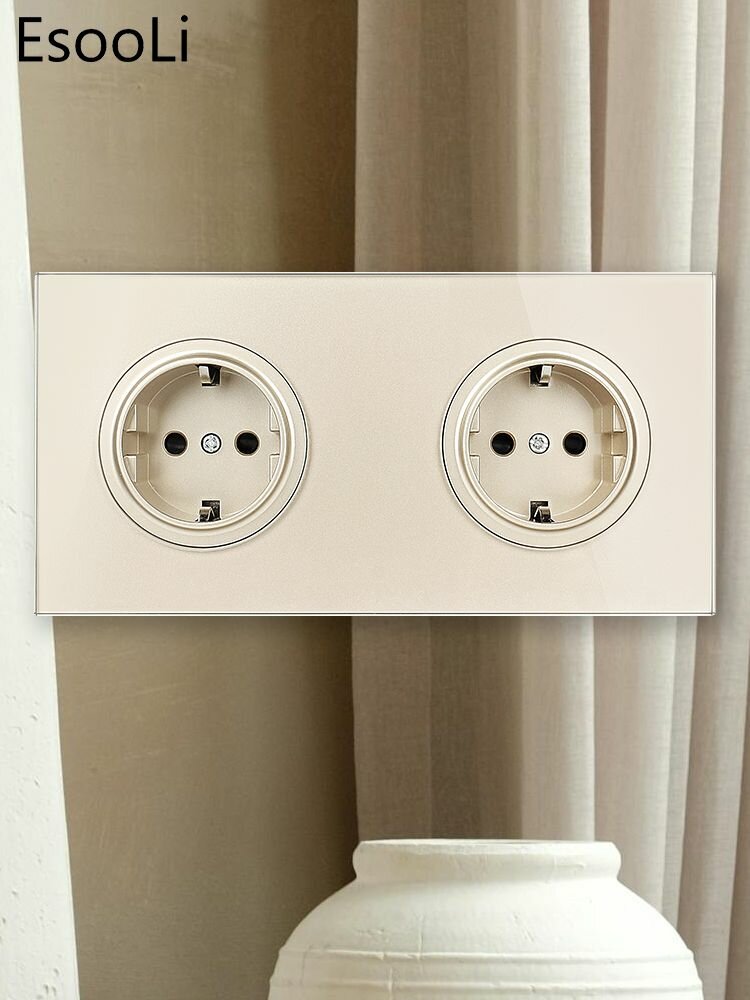 172mm Настенная розетка золотая хрустальная стеклянная панель, заземленная с защитой от детей