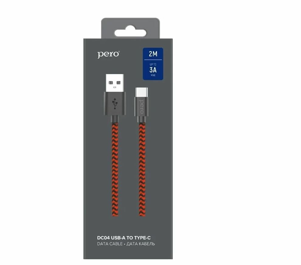 Кабель USB - Type-C PERO DC-04 2м красно-черный PRDC-04TC2MRB