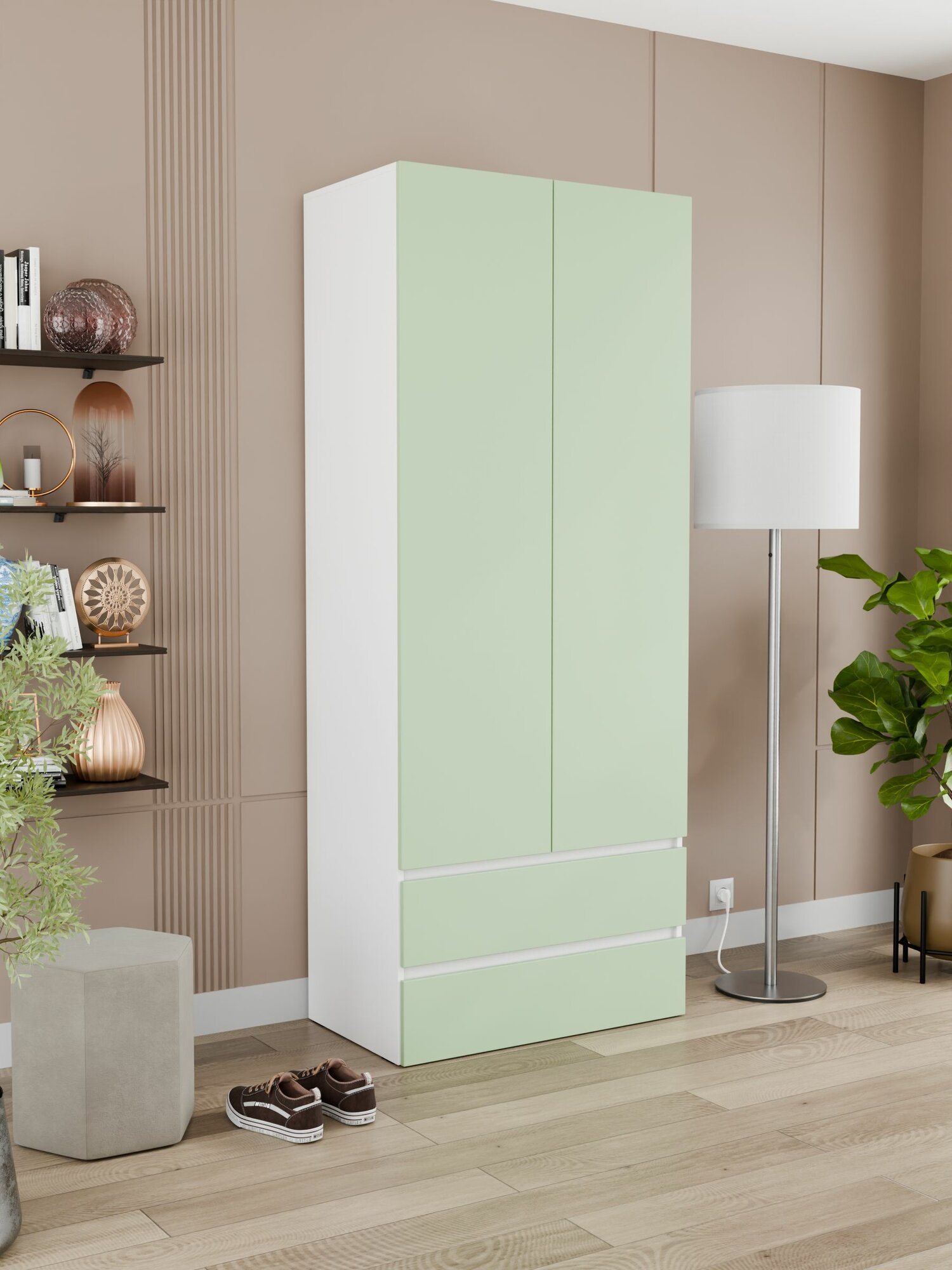 Шкаф распашной для одежды 2-х дверный атлант со штангой 212х81.2х47.6 см, белый-мятный