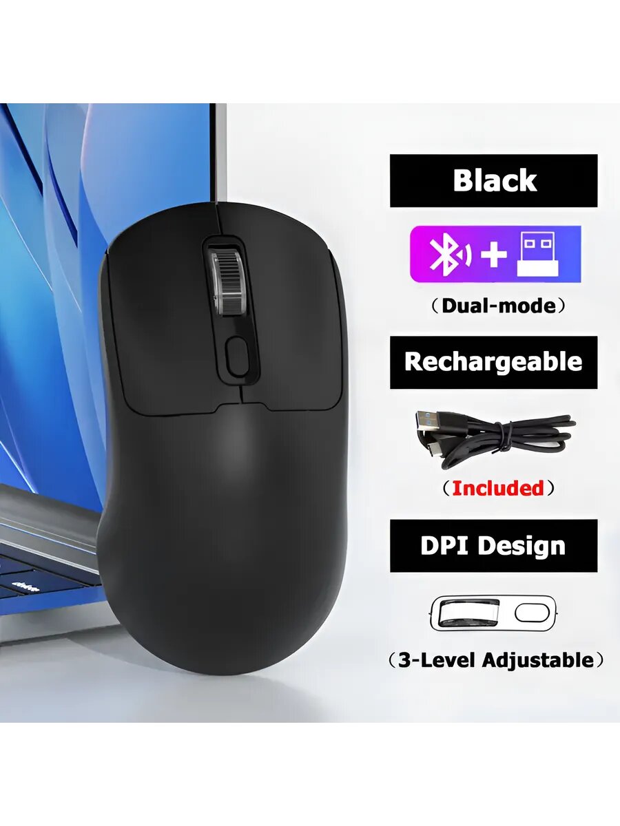 Беспроводная мышь, 2.4G, USB, 1600DPI, бесшумные кнопки, черная