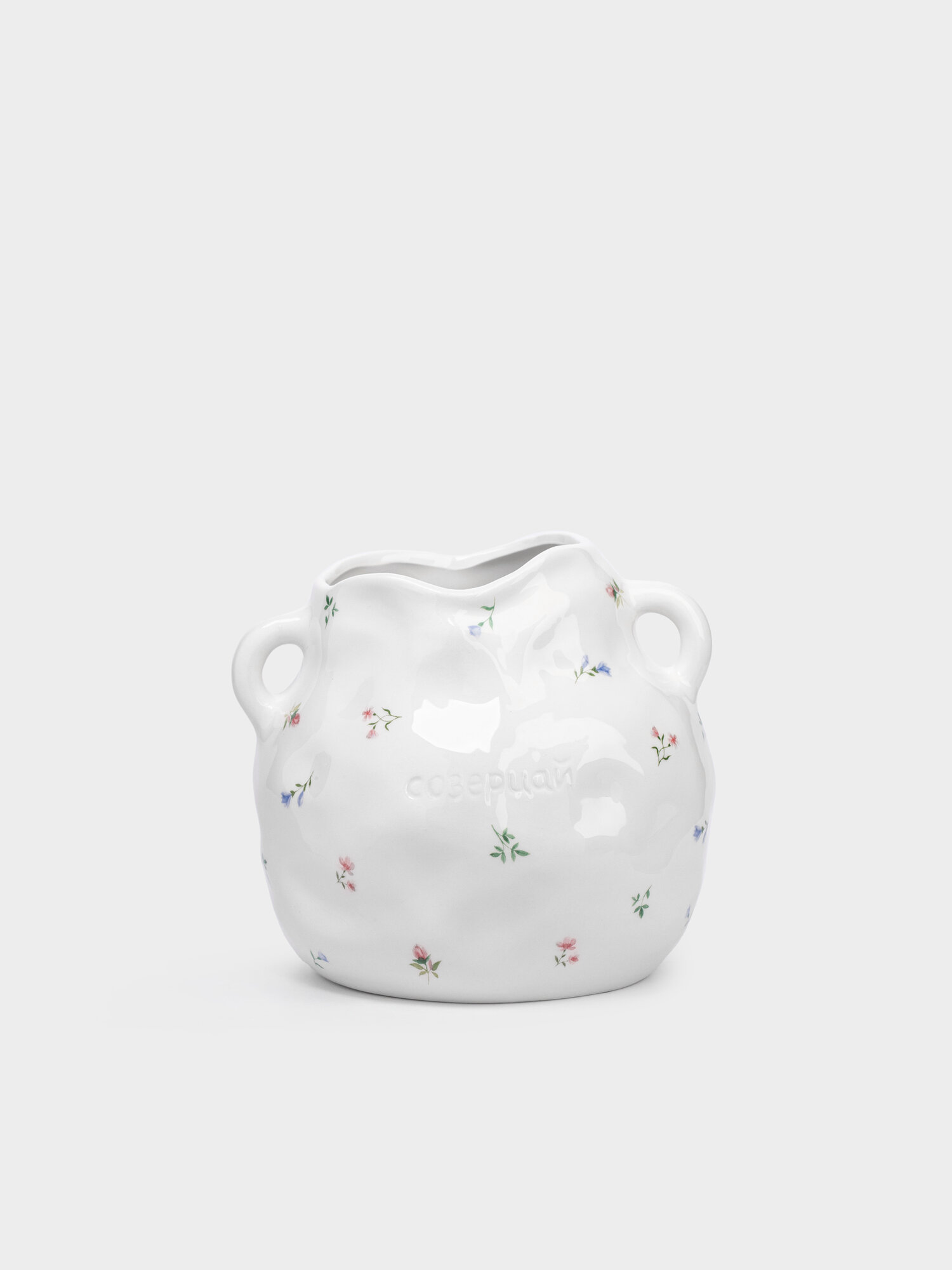 Ваза для цветов, 19 см, с ручками, керамика D, молочная, Нежные цветы, El flora, Kuchenland