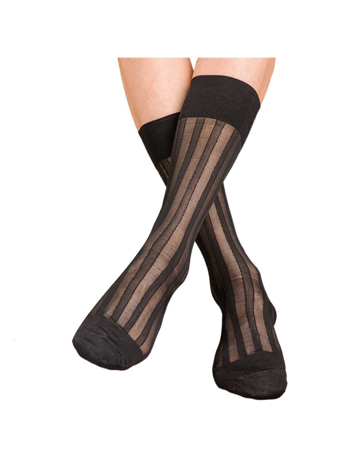 Мужские нейлоновые чулки в полоску, Черный