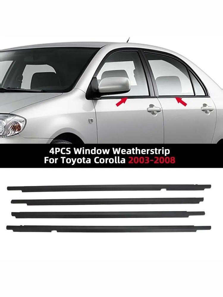 Уплотнитель для Toyota Corolla 2003-2008 черный, комплект 4 шт. Резиновый уплотнитель для салона автомобиля — фото 1