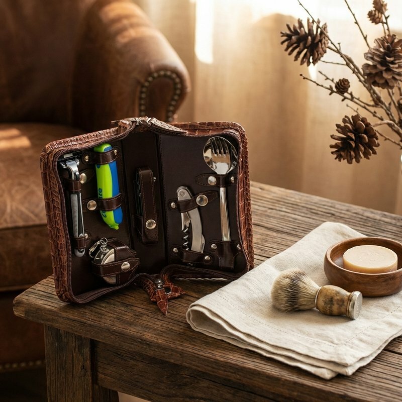 Набор дорожный «Эгоист» в сумке из натуральной кожи (1 персона) 218КК1