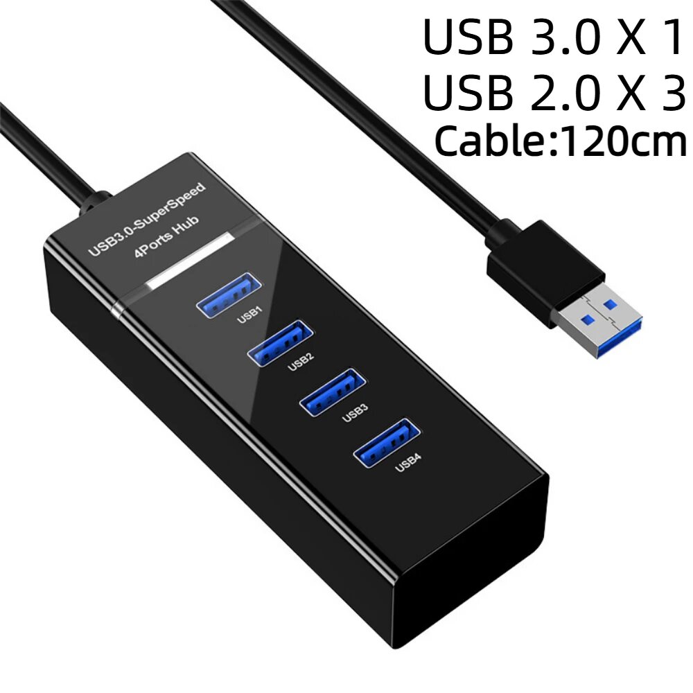 USB 3.0 хаб 4 порта, кабель 120см