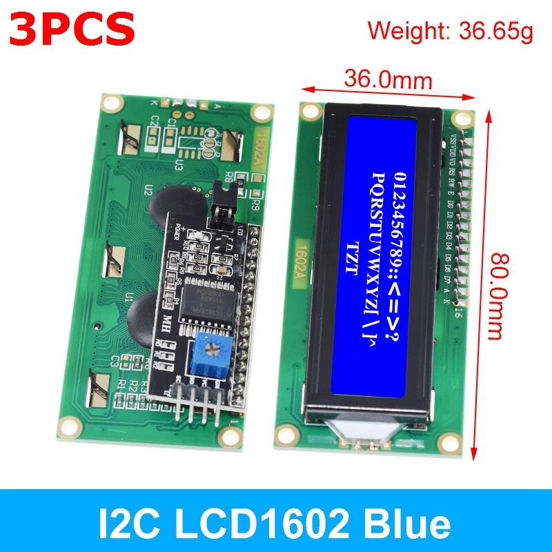 3шт. I2C LCD1602 Blue 16x2