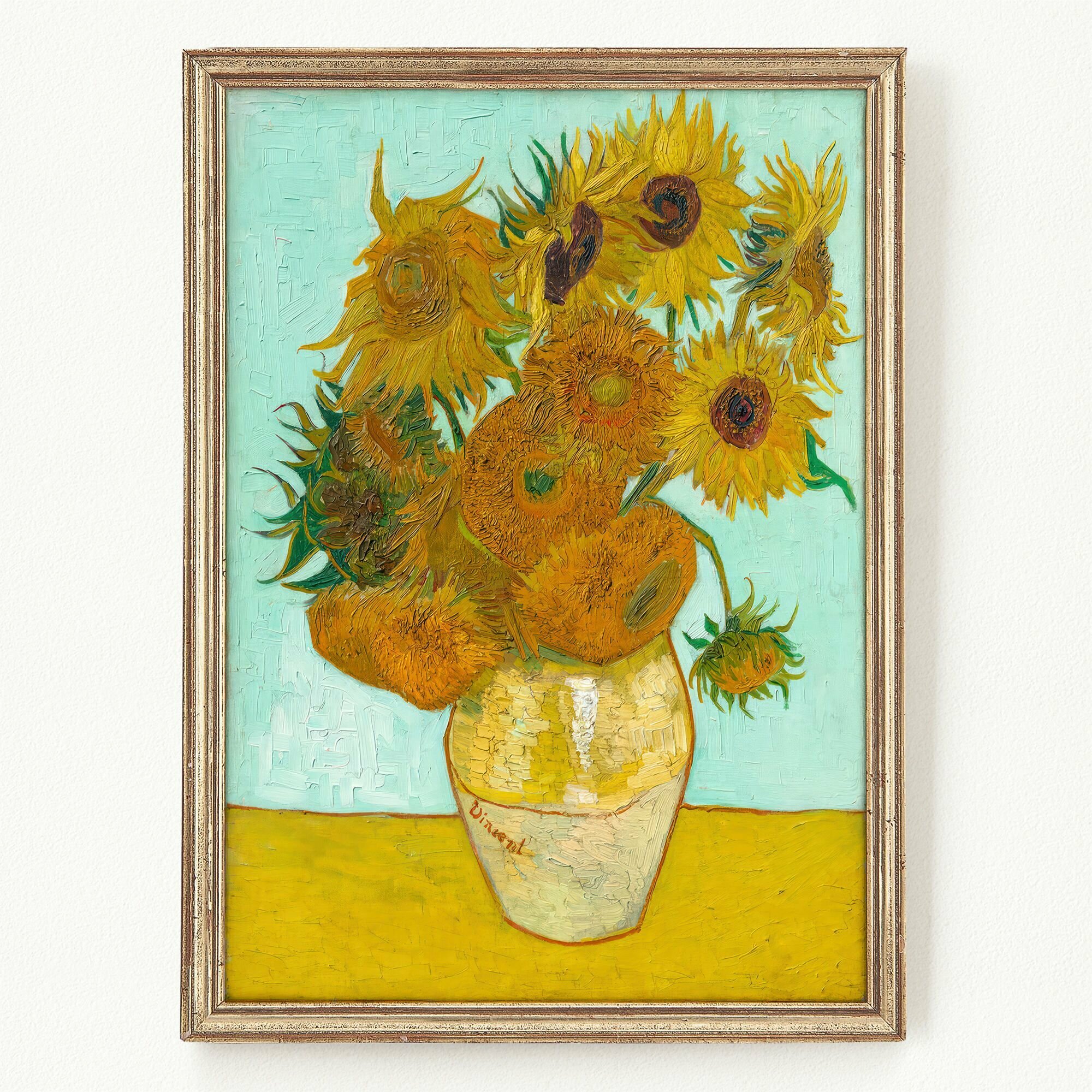 Постер "Ваза с двенадцатью подсолнухами - Винсент ван Гог", 21х30 см (без рамки)