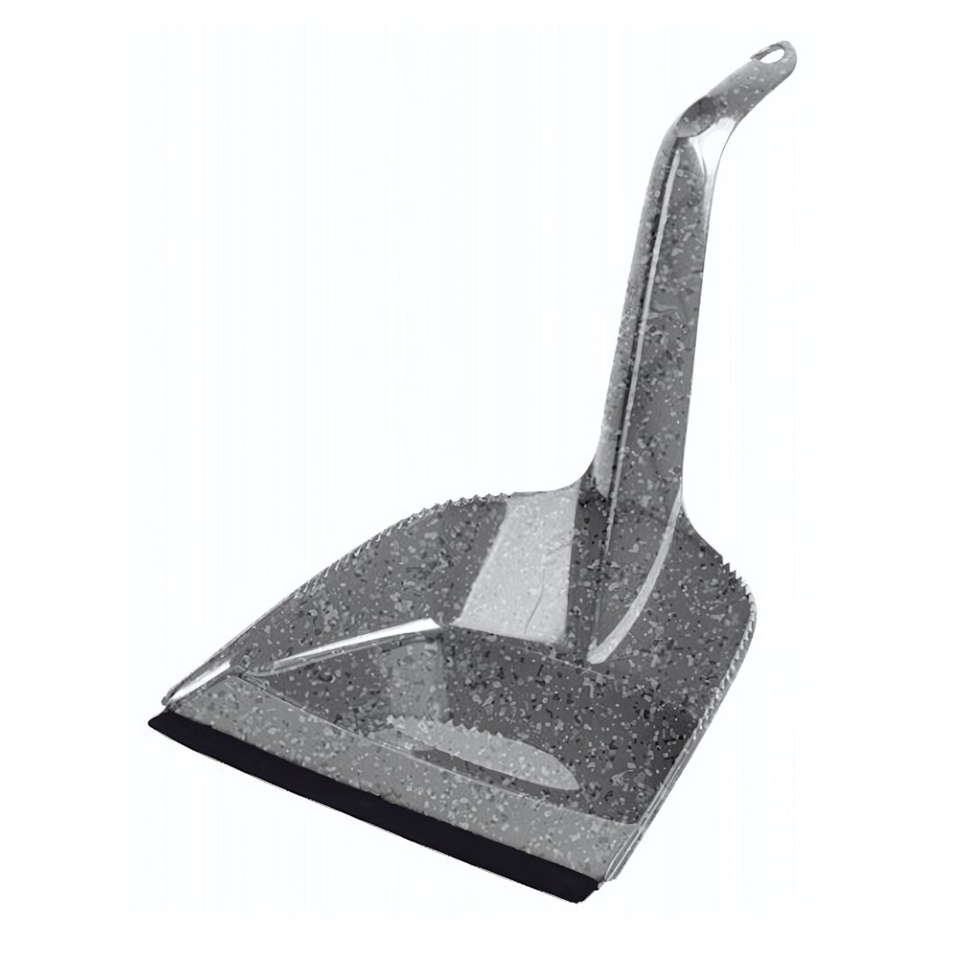 Совок с высокой ручкой "Grenada", гранит светло-серый, резиновая кромка, зубчики чистки щетки