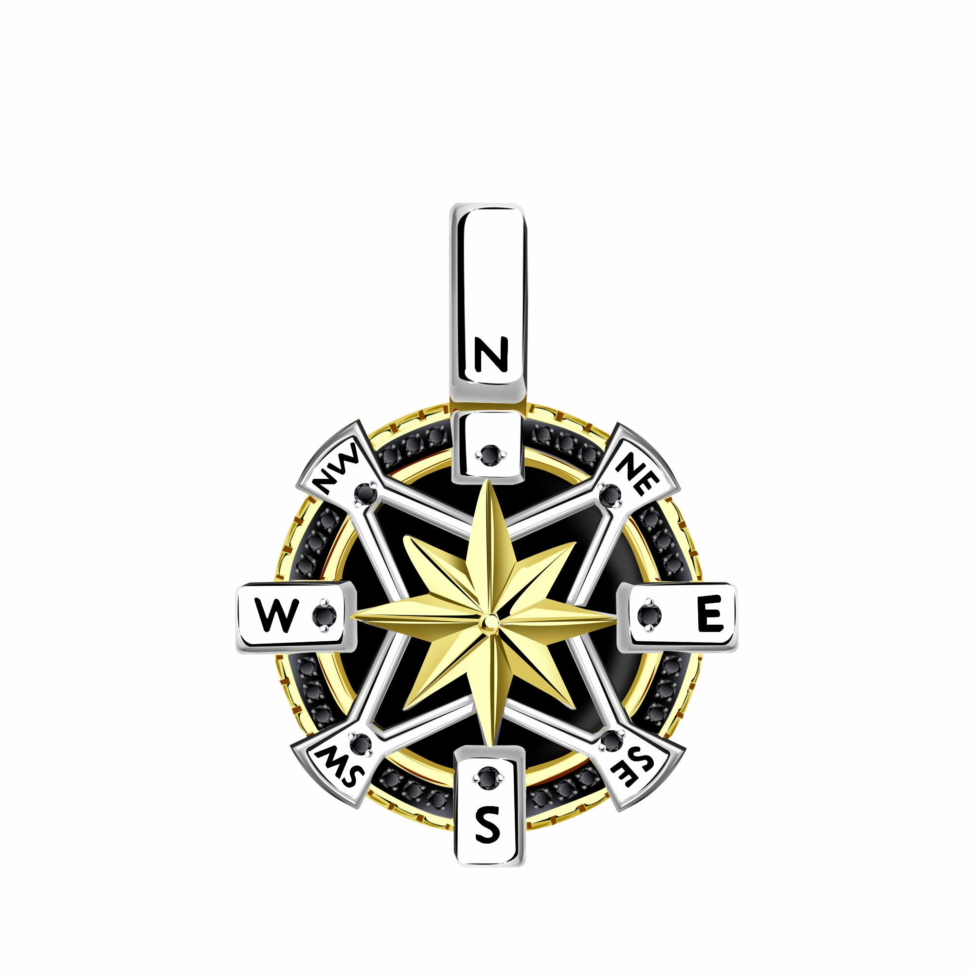 Подвеска, желтое золото, 585 проба, оникс, фианит