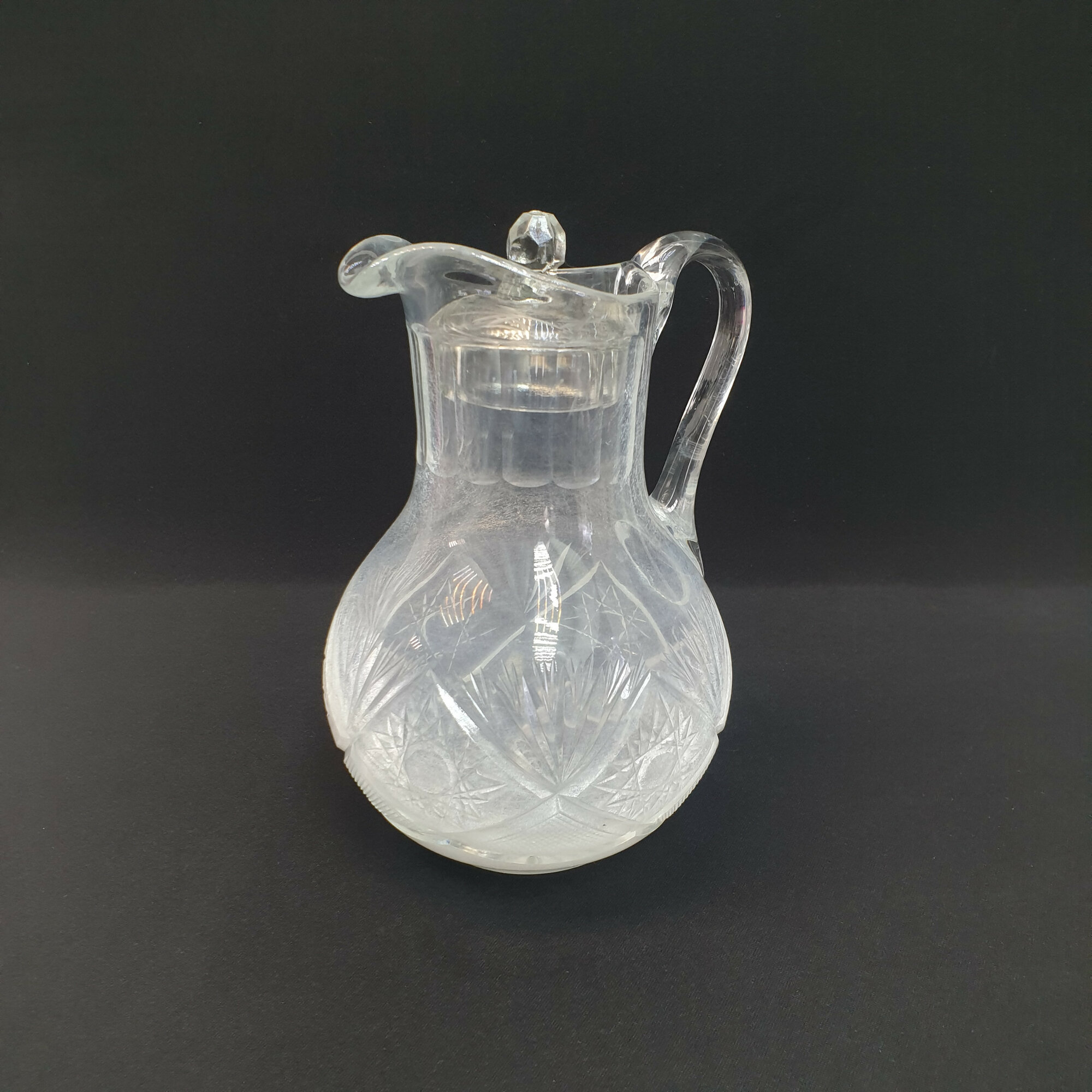Винтажный кувшин, хрусталь 1.6 л, кракелюр скол крышки, СССР