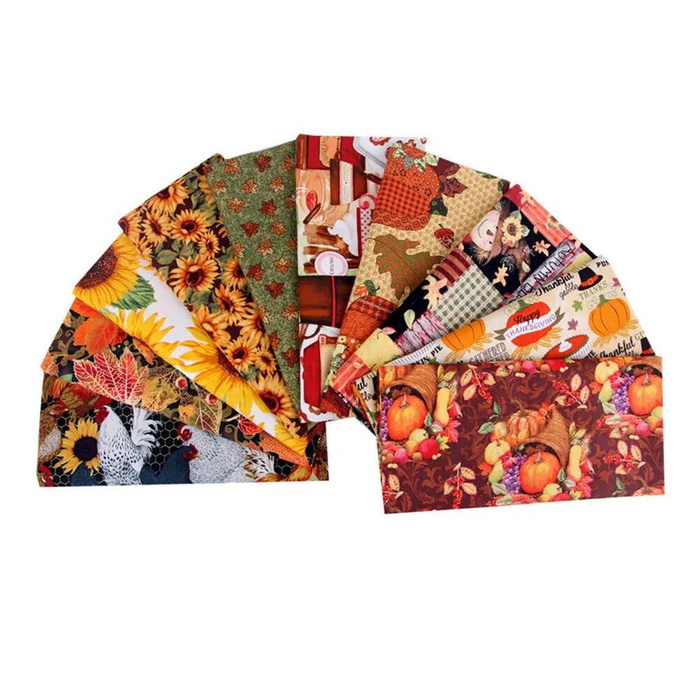 Набор из 10 хлопковых тканей для рукоделия в стиле Хэллоуина, 25x25 см, с принтами тыквы и привидений, идеален для пэчворка и декора