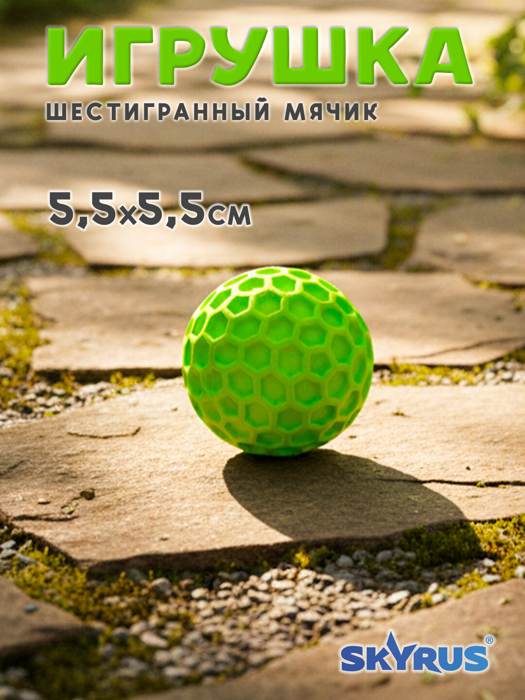 Игрушка SkyRus "Шестигранный мячик" для собак, резиновая, зеленая, 5.5х5.5см