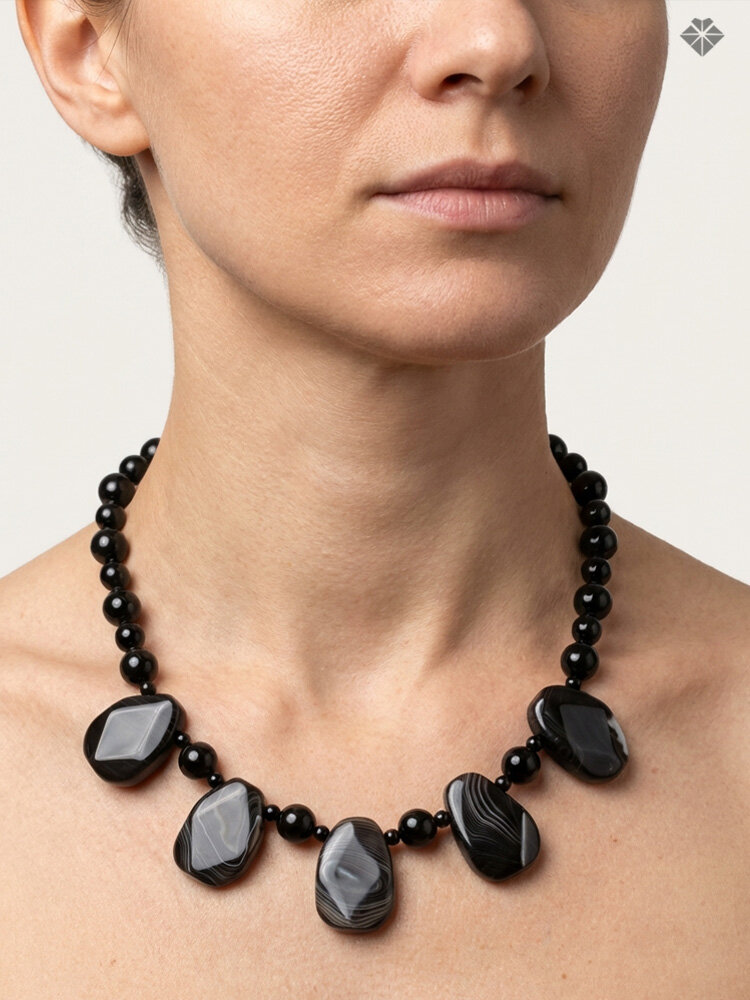 Бусы, оникс, агат