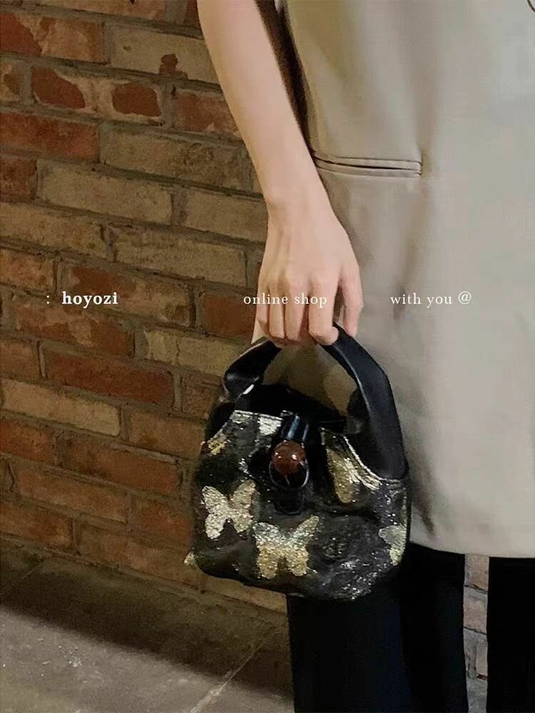 Новая женская сумка в китайском стиле, лето 2025, модная сумка с принтом, стильная сумка-ведро через плечо.