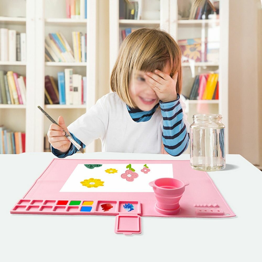 Силиконовый коврик для рисования, моющийся, со складной чашкой