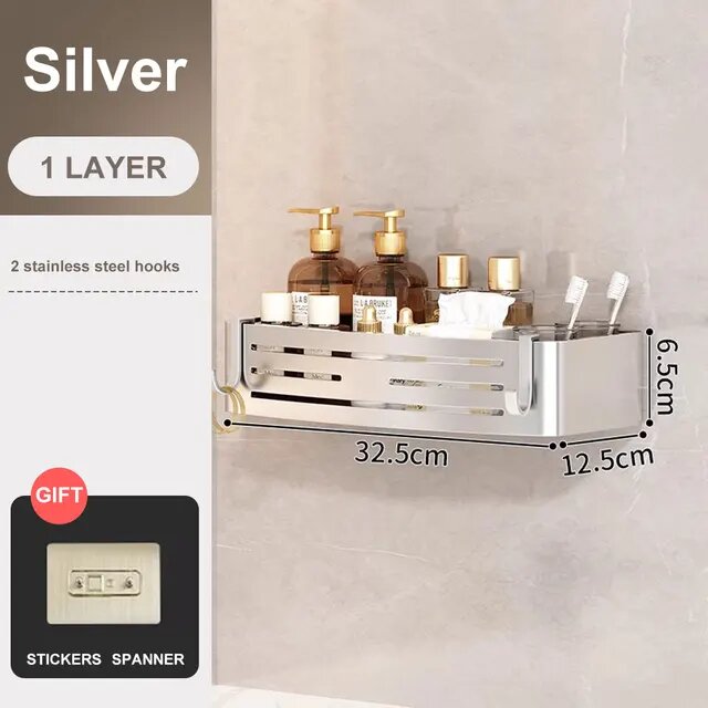 1-2 угловые полки для ванной комнаты с пластиковыми крючками и держателями для полотенец; алюминиевая полка для хранения в душевой кабине/органайзер для ванной комнаты, не требующий сверления.