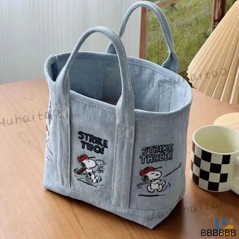 Аниме Джинсовая Сумка На Плечо Light Blue Cartoon Snoopy Denim Handbag Tote Bag Casual Shopping Bag — фото 1