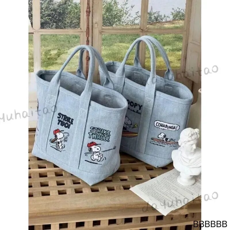 Аниме Джинсовая Сумка На Плечо Light Blue Cartoon Snoopy Denim Handbag Tote Bag Casual Shopping Bag — фото 1