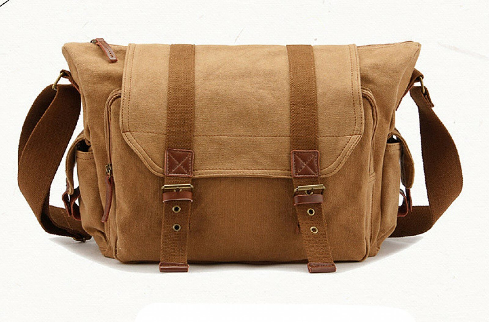 Сумка для фотоаппарата MyPads TC-1803 холщовая с воловьей кожей водонепроницаемая через плечо коричневая