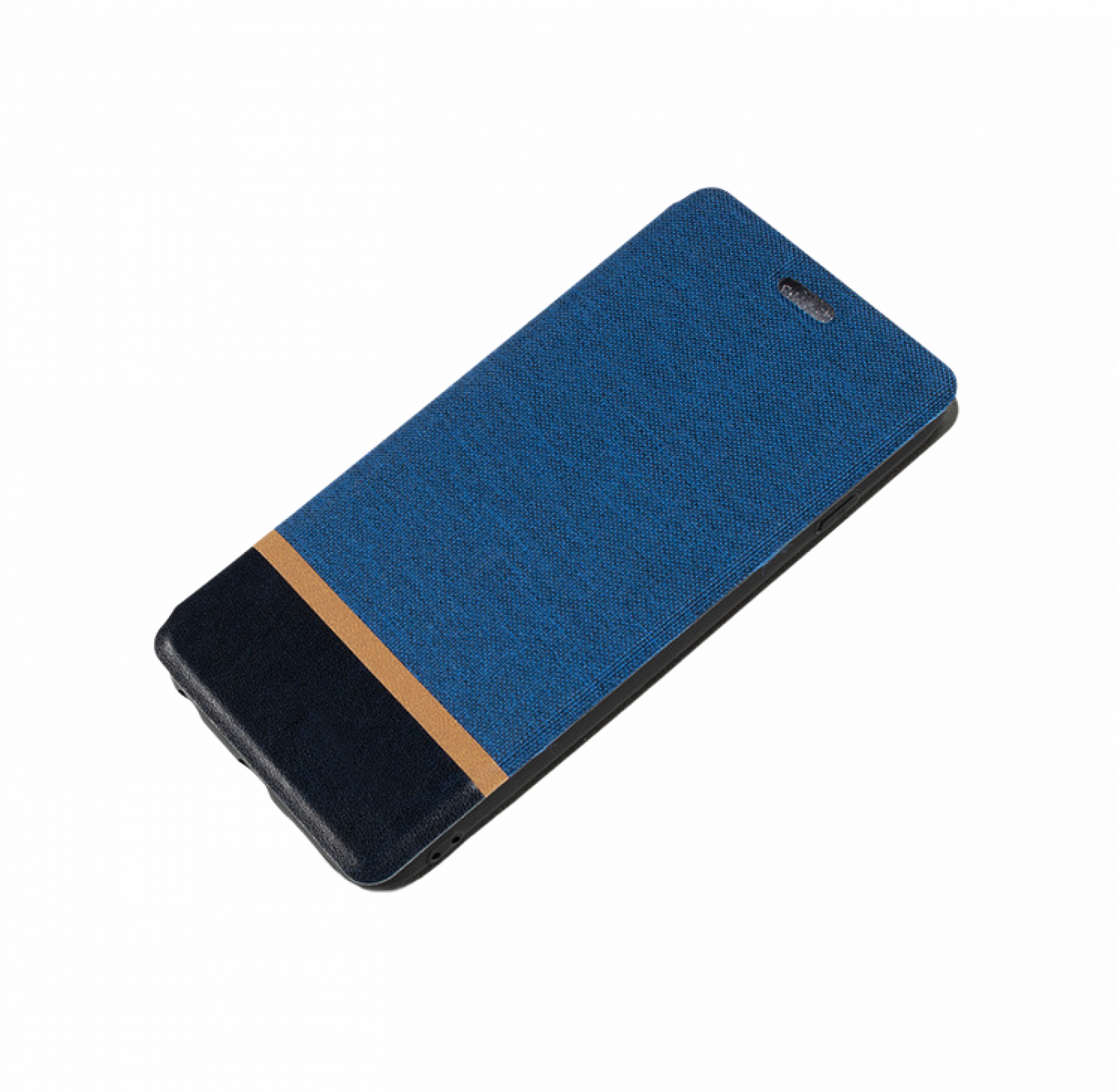 Чехол-книжка MyPads для TECNO Camon 15 Air из водоотталкивающей ткани с кожаной вставкой синий