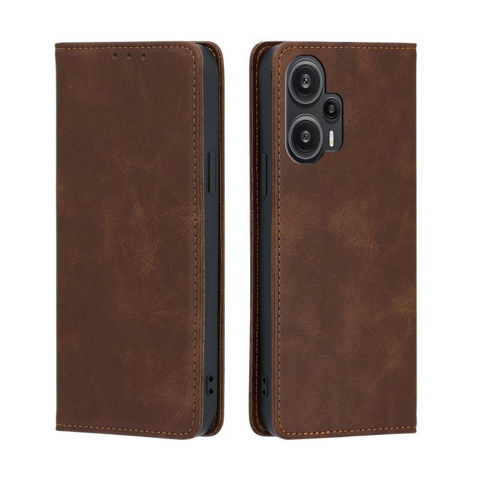 Чехол-книжка MyPads для Xiaomi Redmi Note 12 Turbo и Poco F5 из натуральной телячьей кожи с магнитным закрытием коричневый