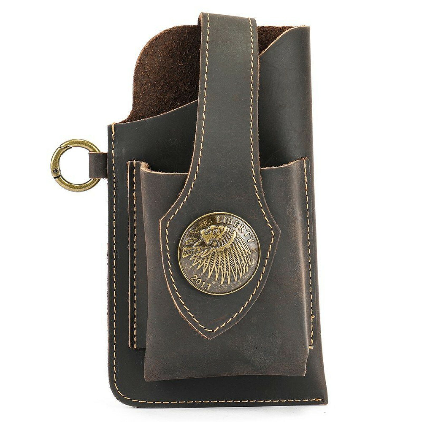 Кобура для телефона MyPads из натуральной кожи с креплением на ремень и металлическим кольцом