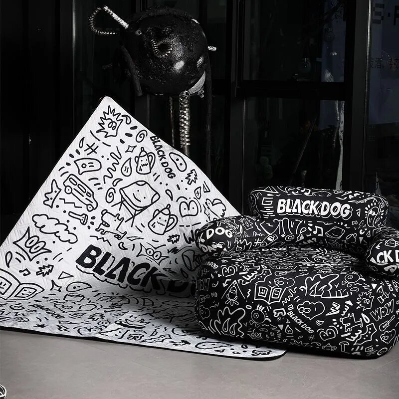 Плед BLACK DOG 200 см квадратный черный с узором для дома и отдыха — фото 1