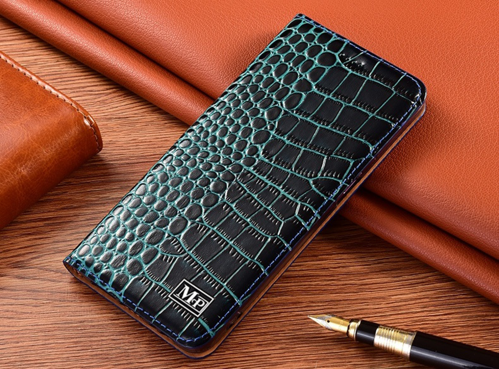 Чехол-книжка MyPads Premium Croco di lusso для Xiaomi Redmi Note 13 4G из натуральной кожи теленка, с фактурной прошивкой под кожу крокодила, синий