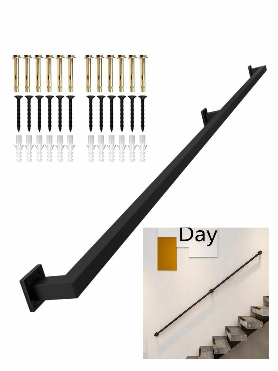 Перила для лестниц из трубы , Металлические настенные поручни для пожилых людей и детейдля узких лестниц в помещениях, Установка в двух секциях