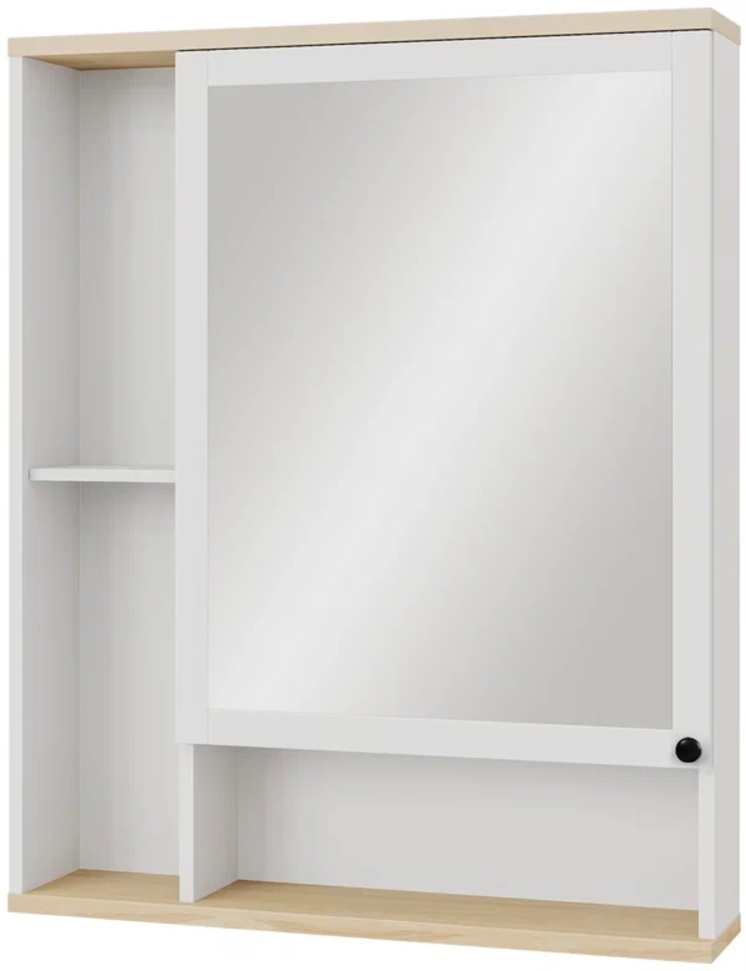 Шкаф с высоким зеркалом на эмали и открытой полкой из массива ясеня 80х98х16 (ШхВхГ) правый