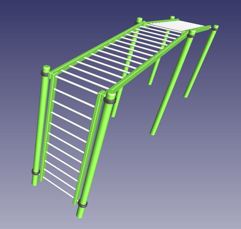 Рукоход уличный тросет 02-89 с боковой лестницей бетонируемый