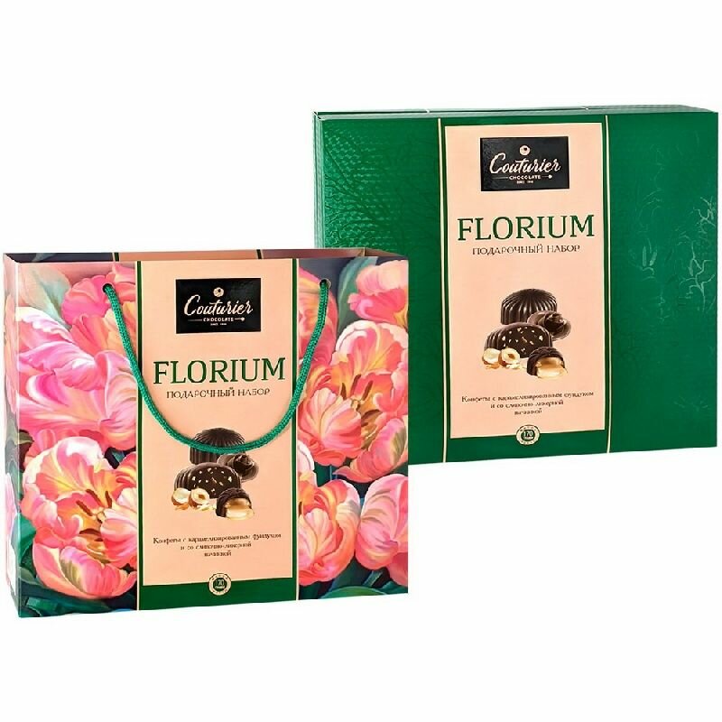 Конфеты COUTURIER FLORIUM шоколадные "тюльпаны" с карамель. фундуком и сливочно-ликерная начинка (пакет с ручкой) 170г