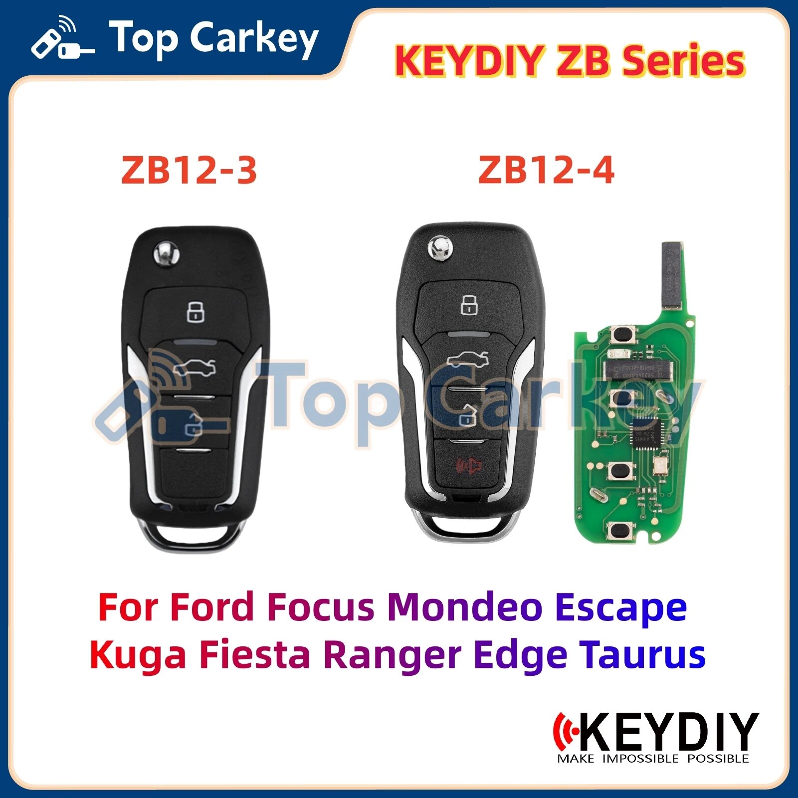 Универсальный смарт-ключ KEYDIY KD ZB12-3 ZB12-4 для Ford Focus, Mondeo, Escape, Kuga, Fiesta, Ranger, Edge, Taurus