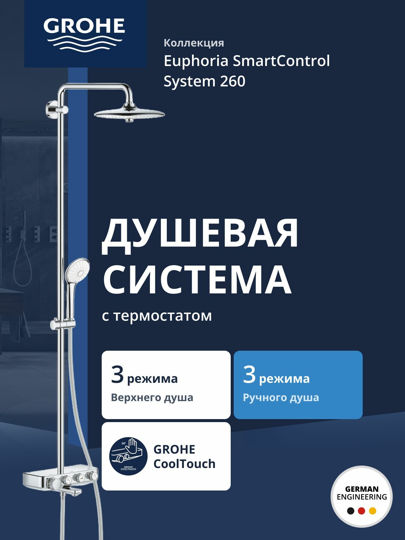Душевая система GROHE Euphoria SmartControl 260 MONO с термостатом для ванны, хром (26510000)
