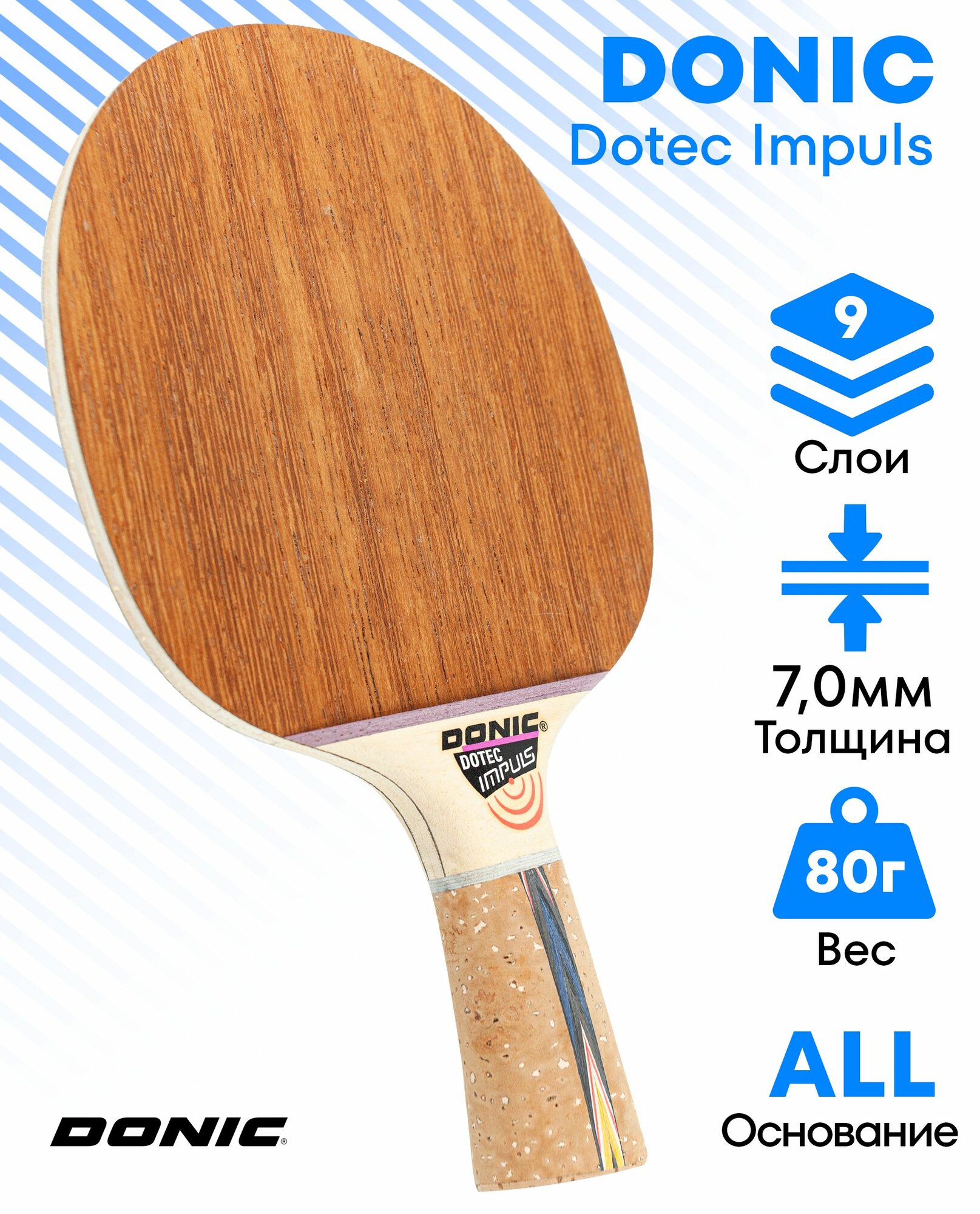 Основание для ракетки настольного тенниса DONIC Dotec Impuls, ручка Left