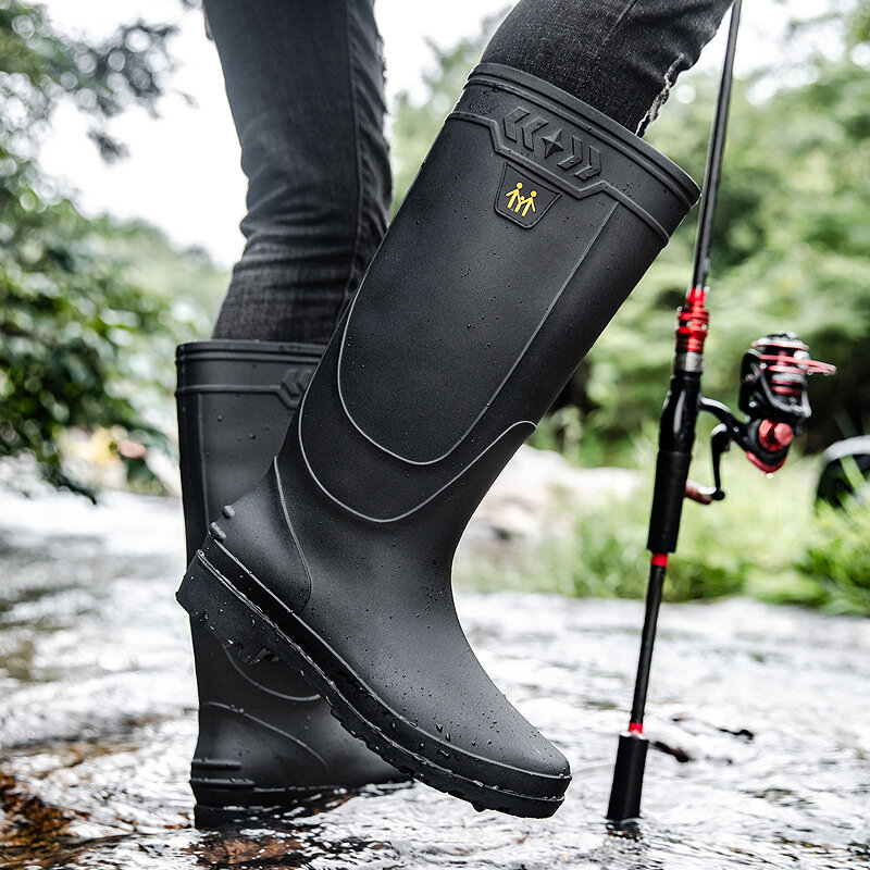 Мужские резиновые сапоги больших размеров, модная водонепроницаемая обувь, мужские резиновые сапоги, высокие сапоги для воды, нескользящие кухонные рыболовные ботинки, галоши. Размер обуви. EU:42
