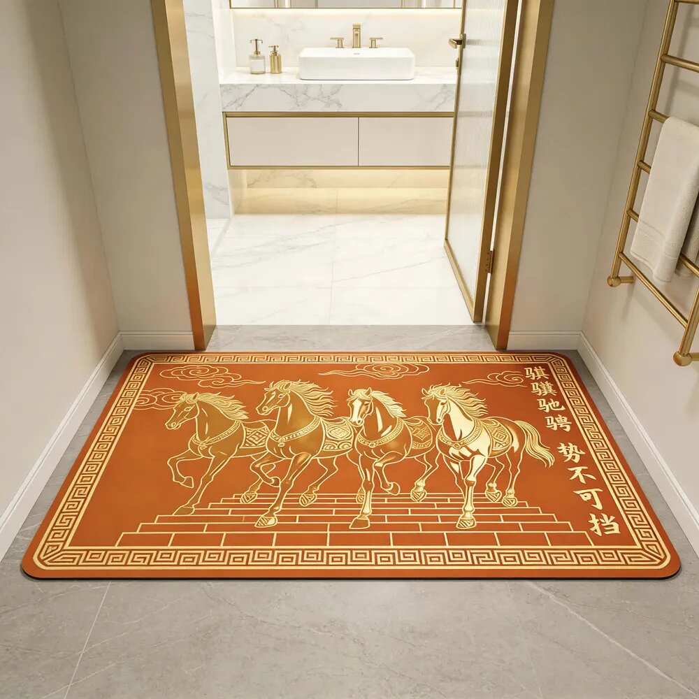 Коврик для ванной 50x80 см с рисунком лошадей, прямоугольный, из ПВХ, для ванной и туалета