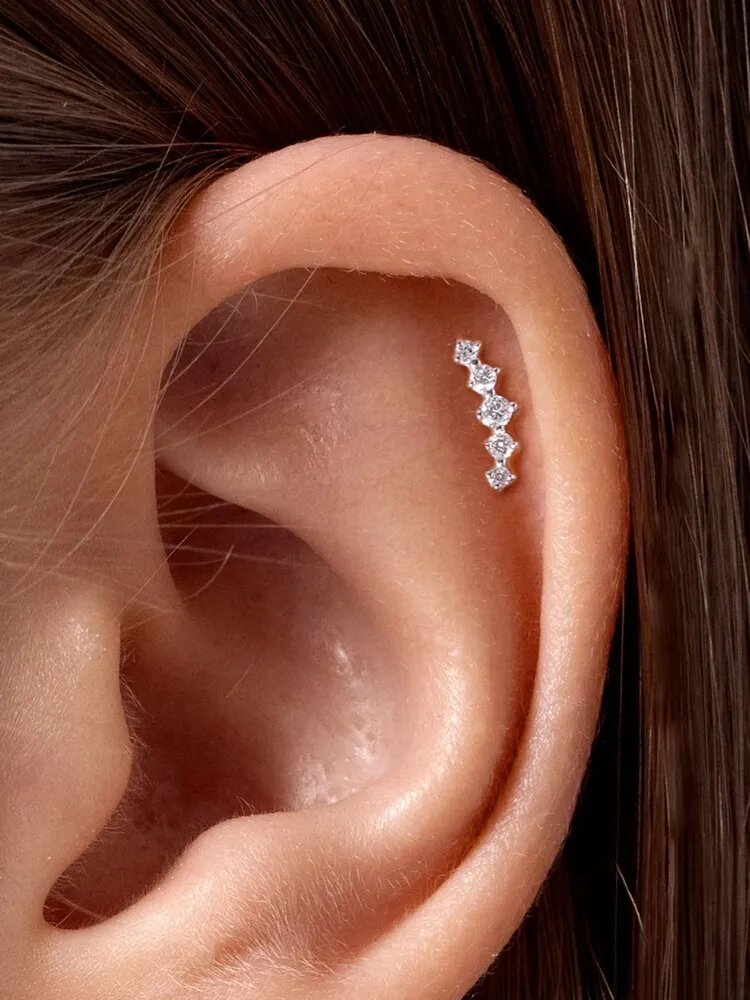 Пирсинг, красное золото, 585 проба, родирование, бриллиант