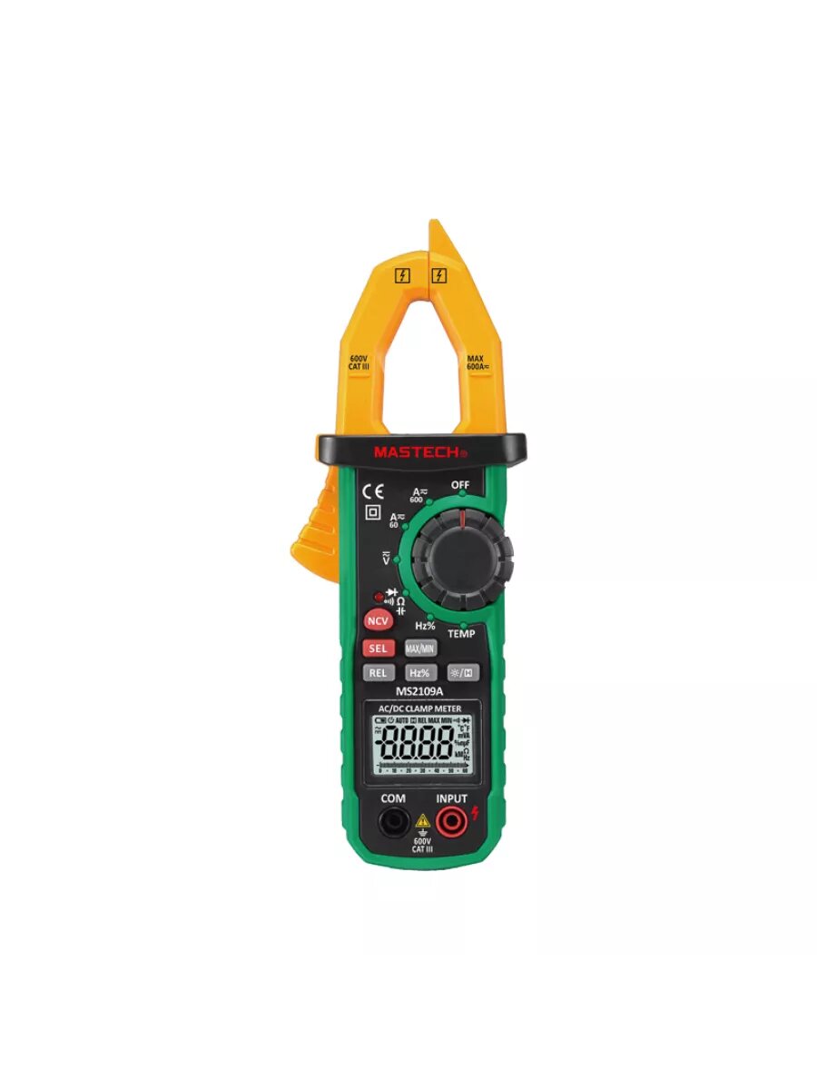 Токовые клещи Mastech MS2109A, 6 В/60 В/600 В ±(0,7%+2), 0–10 МГц ±(1,5%+5), охват 30 мм