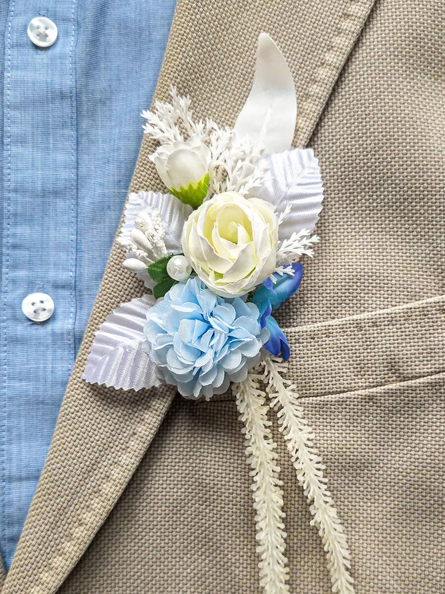 Бутоньерка для жениха для костюма пиджака или на рубашку, на булавке, свадебный цветок