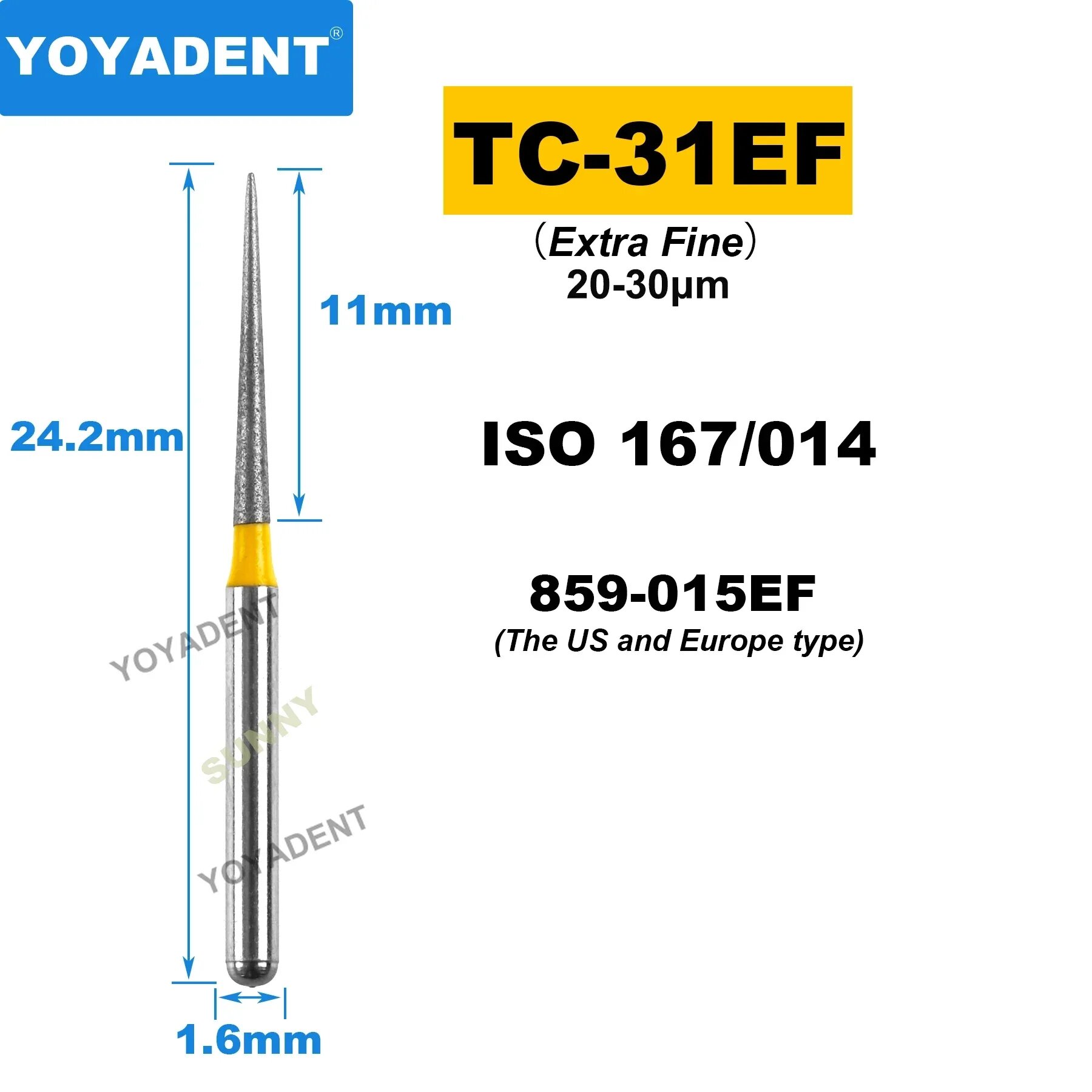 YOYADENT Алмазный бур TC-31EF 1.6 мм 10 шт.