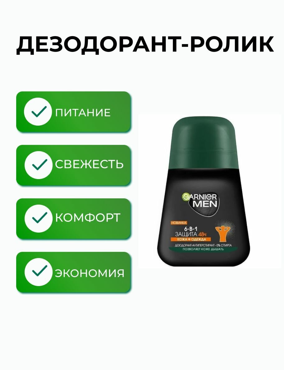 Garnier Men Дезодорант мужской Защита 6в1 роликовый 50мл