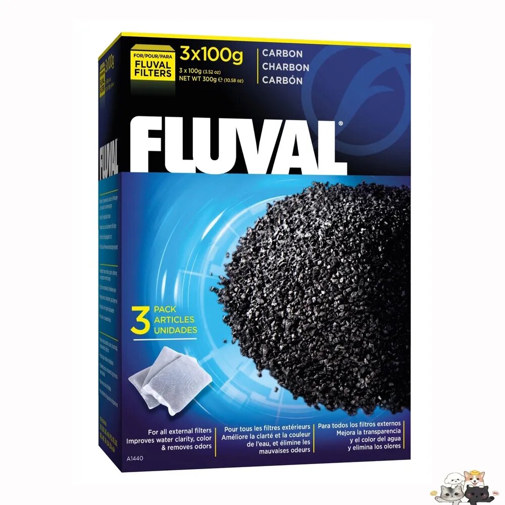 Fluval Наполнитель для аквариумного фильтра уголь активированный 3 x 100 г A1440