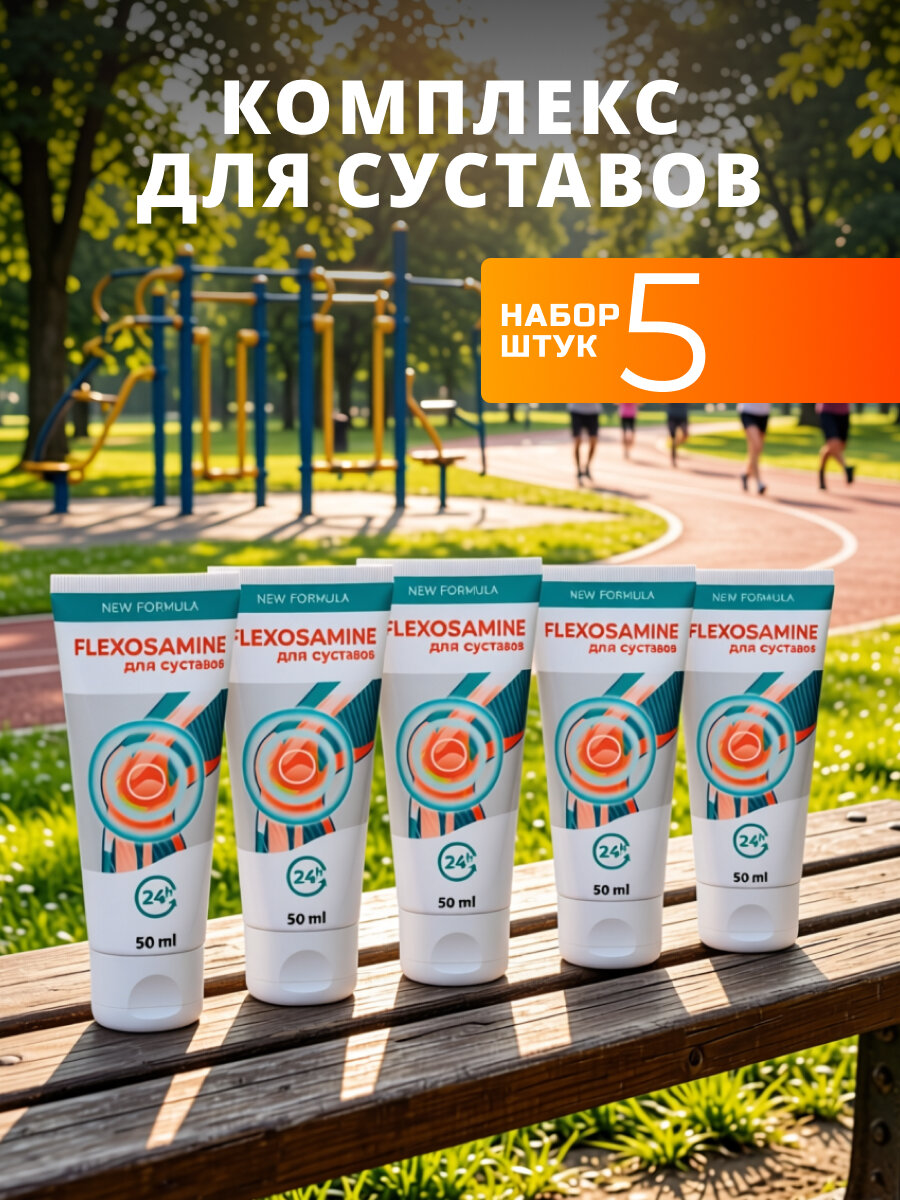 Средство против болей в суставах FLEXOSAMINE, натуральный состав, туба 5 шт, по 50 мл