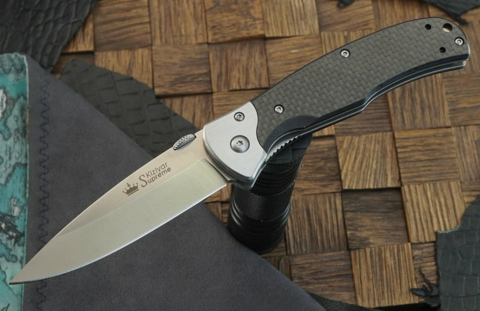 Складной нож Kizlyar Supreme Prime (D2, CF, Satin)